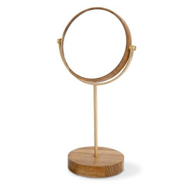 サイズ/約幅15×奥行10×高さ29cm内容量/1個材質/ミラー、天然木、真鍮組立状態/完成品●天然木の温もりと真鍮の上品な輝きが美しい卓上ミラーです。●角度調整ができるので、毎日の日常使いに便利です。●ギフトやお店のディスプレイにもおすす...