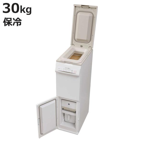 サイズ/約幅30×奥行57.5×高さ106cm扉開時最大：約奥行83cmフタ開時最大：約高さ154.5cm米投入口：幅13.3×奥行29.4cm重量/約22kg容量/玄米収納量：約30kg内容量/1台【付属品】取扱説明書（保証書付）材質/本...