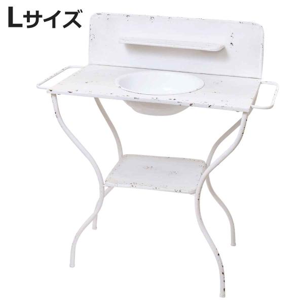 サイズ/約幅90×奥行43×高さ97cmボウル：約直径34cm内容量/1台材質/アイアン組立状態/お客様組立品●ラグジュアリーな雰囲気を演出するフラワースタンド【シンクテーブルLサイズ】です。●屋内外問わず設置でき、置くだけで華やかな彩りを...