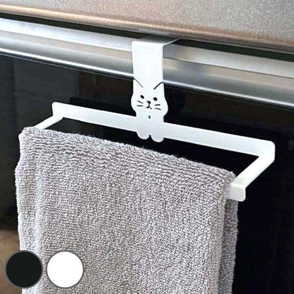 サイズ/約幅16.8×奥行6.8×高さ7cm内容量/1個材質/スチール製種類/ブラック、ホワイト生産国/中国製対応サイズ/※扉の奥行き約2.8cmまで対応●かわいい猫がタオルを持って待機してくれているようなデザインのタオルハンガーです。●シ...