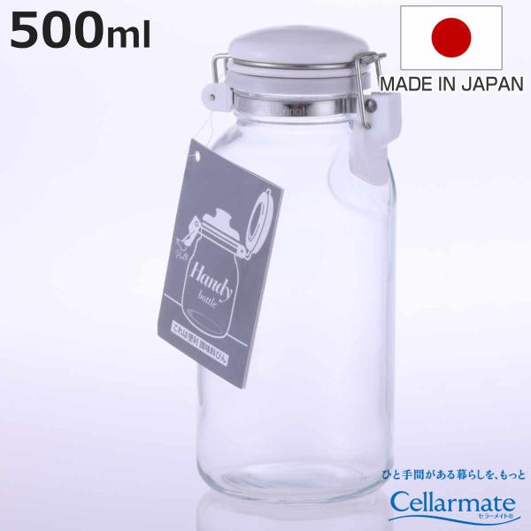 サイズ/約奥行18.6cm胴径：約7.8cm、口径：約4cm重量/約337.5g容量/約500ml内容量/1個材質/本体：ソーダライムガラスフタ：ポリプロピレンフタ止め：ナイロンパッキン：シリコーンゴム金具：SUS304生産国/日本製●自家...