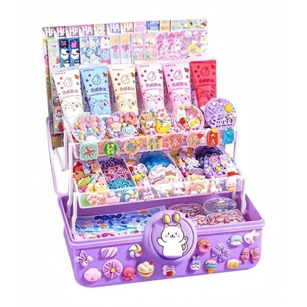 【女の子知育ギフト】多機能手作りDIYセット クリーム接着剤とステッカー付き 創造力と手先の器用さを育む 三層収納ボックス入り 誕生日・季節プレゼントに最適【 実践能力の育成 】電子機器から離れ、DIY活動は子供たちの実践スキルと創造性を高...