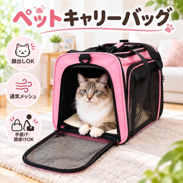 ? 【3面メッシュで快適な通気性】正面・側面・上部に、引っかきに配慮した丈夫なメッシュ素材を採用。キャリーバッグ内部に空気が通りやすく、暑い季節の蒸れを軽減します。外からペットの様子を確認しやすく、通院や旅行にも使いやすい猫用キャリーバッグ...