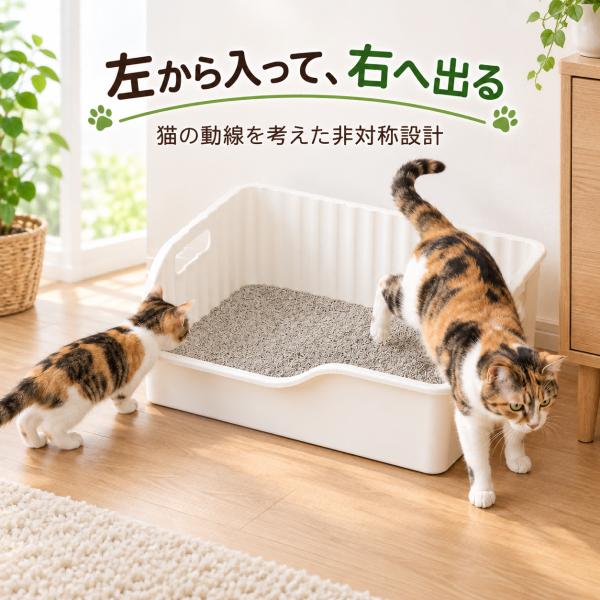 【シニア猫・子猫に優しいロータイプ】従来の高さがある入りづらい猫トイレと違い、入口の敷居はわずか7cm。足腰の弱った老猫や小さな仔猫でも、足を高く上げずにそのまま歩いてスムーズに出入りできるバリアフリー設計。「トイレの前で間に合わない粗相」...