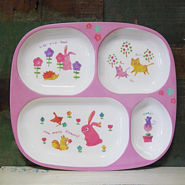 わくわくたのしいごはんの時間をキュートな動物達とすごせる、DECOLE(デコレ)のRegenbogen(レーゲンボーゲン)シリーズです。こちらはカラフルなおはなの柄が入ったメラミンランチプレートです。メラミン製なので割れにくく、小さなお子様...