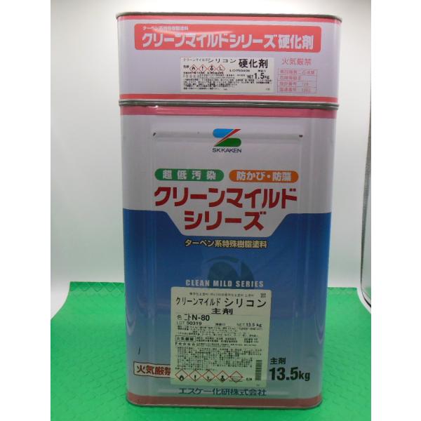 SK化研　エスケー化研クリーンマイルドシリコン　日本塗料工業会　N-80色　艶有　主剤13.5kgクリーンマイルドシリコン　硬化剤　1.5kg今年3月に製造の新品です。主剤、硬化剤セット訳アリで弊店で引き取ったものです。調色済みの塗料で出荷...