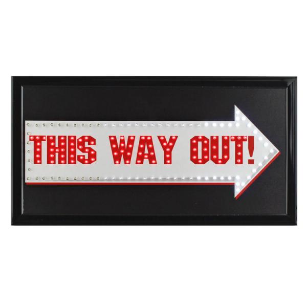 レトロアメリカンなLED付き看板『LEDサイン「This Way Out 出口はこちら 」 #81568』です。パネルにTHIS WAY OUT（出口はこちら）とプリントされたデザイン。ロゴに沿ってLEDライトが付いていて「THIS WAY...