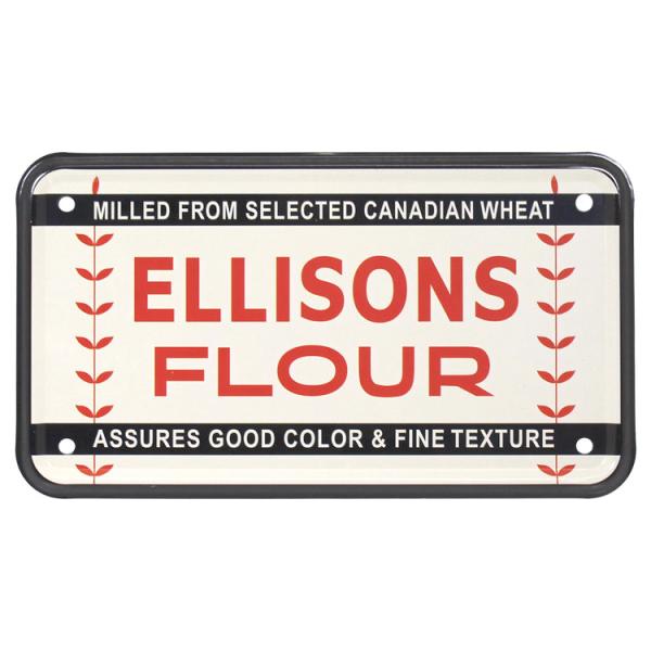 【デザイン】ELLISONS FLOUR：小麦粉メーカーのレトロなADデザイン【スペック】サイズ：縦10×横18cm素材：アルミその他：輸入製品に付き、小さなスレやペイントムラがございます。商品のイメージを損ねない範囲で良品とさせていただい...