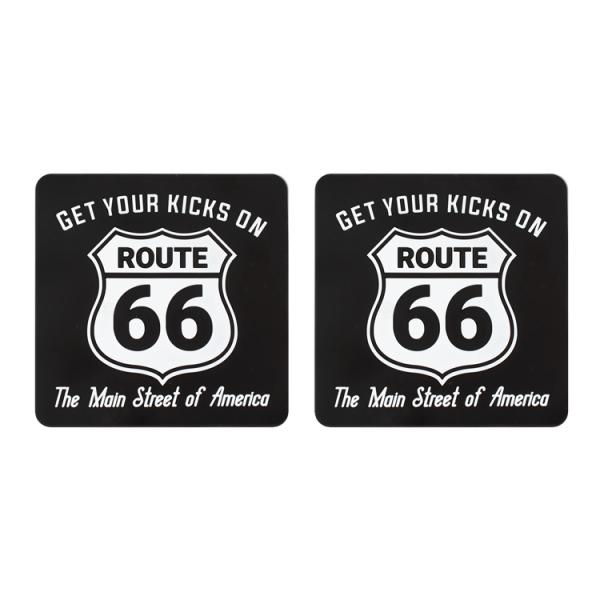【スペック】品名：ラバーコースター 2枚セット 「Get Your Kiks On Route 66」サイズ： 縦9.4×横9.4×厚み0.3cm素材：ラバー