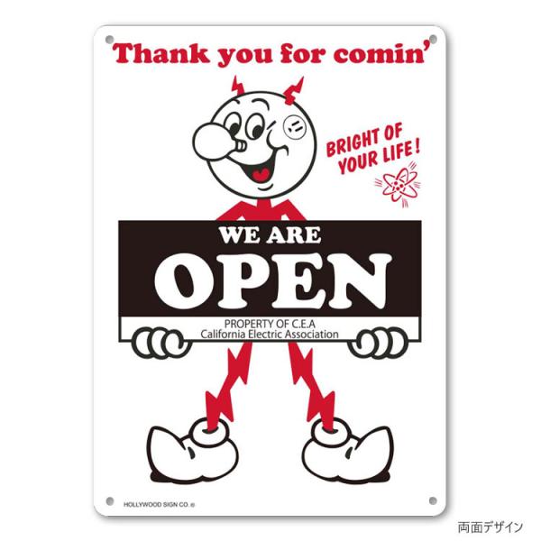 アメリカンなキャラクターが目をひく『プラスティック サインボード F.E.P.COPEN/CLOSED』です。表は「WE ARE OPEN（開店）」、裏は「SORRY WE ARE CLOSED（閉店）」の文言違いのデザインがプリントされた...