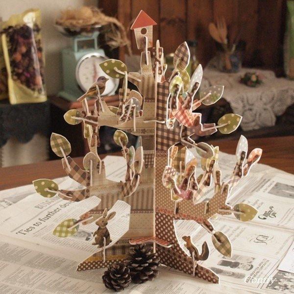 60％OFF!!550円→220円はさみやカッター、のりやテープなどを使用しない、紙製のパズルです♪パーツを台紙から手で切り離し、説明書を見ながら順番に組み立てましょう！小鳥や森の動物たちのパーツがかわいい、ナチュラルテイストのツリーが完成...