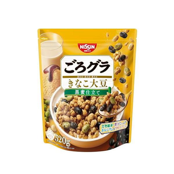 原材料：オーツ麦フレークオーストラリア製造又はイギリス製造又はその他、砂糖、小麦シリアルパフ、きな粉シリアルパフコーングリッツ、小麦ふすま、きな粉、小麦粉、黒大豆、植物油脂、青大豆、水溶性食物繊維、きな粉、大豆、デキストリン、しょうゆ、乳糖...