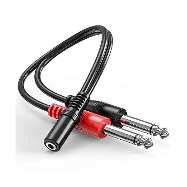 3.5mmステレオミニプラグメス-2x6.35mmモノラル標準プラグオス無酸素銅内芯、信号ロスを最小限に減少して、高品質音声を再生できます。柔軟性、PVC材質、取り回しやすくて、耐久性あります。オーディオインターフェース、スピーカー、ミキサ...