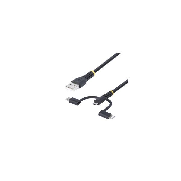 【1m、ブラック。Appleライトニング、USB-C、Micro-USBデバイスに接続でき、使用頻度の高いデバイスに最適な高耐久3-in-1ケーブル】 検索キーワード:ＳｔａｒＴｅｃｈ．ｃｏｍ モバイルアクセサリー|充電・シンクケーブル（モ...