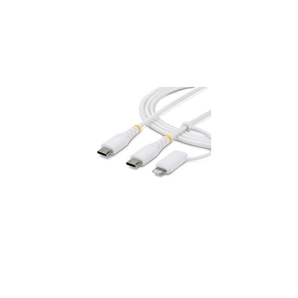 【2m、Lightningアダプター付き、ホワイト。USB-Cホストまたは電源にUSB-CデバイスやApple Lightningデバイスを接続できるUSB-Cケーブル】 検索キーワード:ＳｔａｒＴｅｃｈ．ｃｏｍ モバイルアクセサリー|充電...