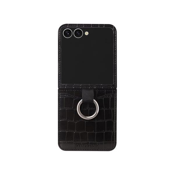 【DESIGN SKIN カードポケット付きクロコ柄本革ケース for Galaxy Z Flip7 ブラック】 検索キーワード:DESIGNSKIN モバイルアクセサリー（ケース／カバー）|　 スマホケース メーカー型番:DSK28049...