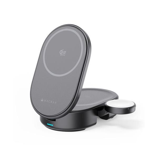 【Qi2 25W認証 3 in 1 折りたたみワイヤレス充電スタンド ブラック】 検索キーワード:ＨＡＣＲＡＹ モバイルアクセサリー（ケース／カバー）|　 スマホケース メーカー型番:HR-T11BK HRT11BK