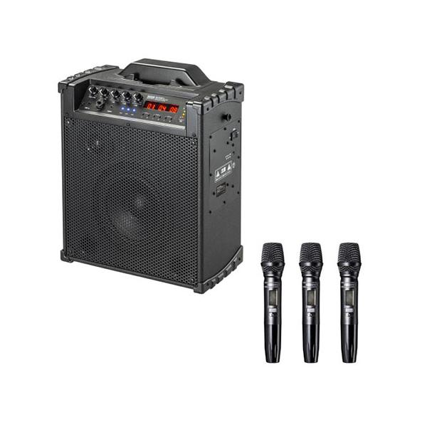 【ワイヤレスマイク3本の同時使用に対応し、電源がない環境でも動作するバッテリー内蔵のワイヤレスマイク付き拡声器スピーカー。】 検索キーワード:サンワサプライ|SANWA SUPPLY オーディオ機器|スピーカー メーカー型番:MM-SPAM...