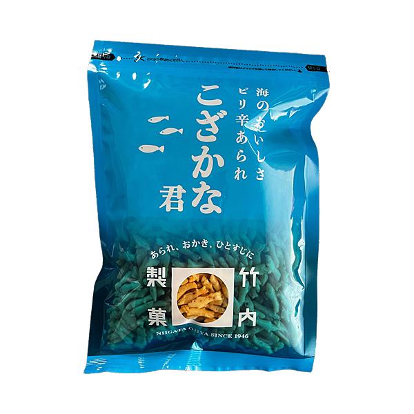 【イカを練り込んだ生地をかわいい小魚型に抜いてピリ辛に仕上げた、お酒のお供にぴったりなあられです。】 検索キーワード:竹内製菓 デザート・お菓子|米・豆菓子 メーカー型番:4904823050234 x12