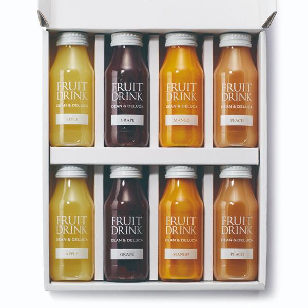 4種類（アップル・グレープ・マンゴー・ピーチ）を、各2本ずつお届けいたします。果実をそのままスムージーにしたような、フレッシュで濃厚な味わいが手軽にお楽しみいただけます。しっかりと冷やしてそのままお飲みいただくのはもちろん、カクテルベースや...