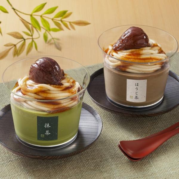 ほろ苦い香り豊かな抹茶プリンとまろやかで香ばしさが香るほうじ茶プリン。2種のプリンの上にモンブランクリームを絞り、栗をトッピング。温かい飲み物とご一緒にティータイムをお楽しみください。■仕様:・特定原材料：小麦・卵・乳成分・内容量：抹茶×3...