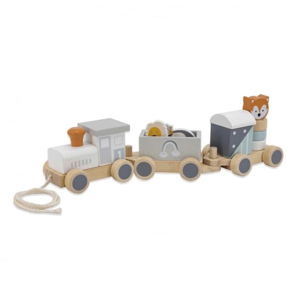 いろいろな形の積み木と、かわいい動物の電車セット。積み木遊び・電車遊び、どちらも楽しめます。自由に組み合わせて遊びましょう。自由に積み木を組み合わせ列車をつくれます。ひもをひっぱってプルトイとしても。かわいい動物のピースでごっこ遊びも。■仕...
