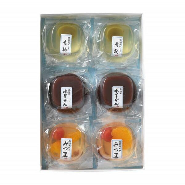 夏限定の涼菓「風韻菓」は、みつ豆・青梅・水ようかんの詰合せです。各種類が2個ずつ入っており、計6個入です。蒸し暑い夏にぴったりのお茶うけとしてお楽しみいただけます。特に冷やしていただくと、より一層美味しくお召し上がりいただけます。・内容量：...