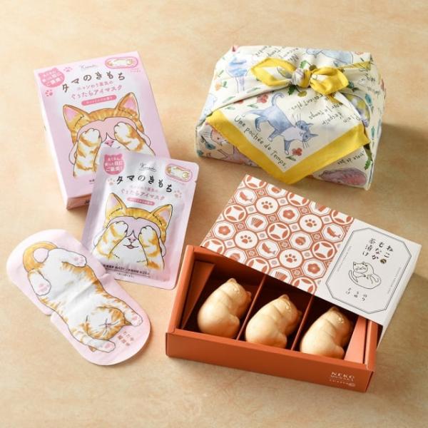 【ネコのきもち ホットアイマスク5枚入り（タマのきもち）ホットミルクの香り】【ねこもなか茶漬け3個入り】【コットン風呂敷（フラワーキャット）】※こちらはラッピング（包装・リボンアレンジ）が承れない商品となっております。※「のし」をご所望の場...
