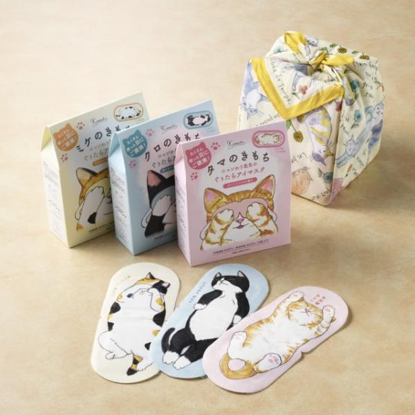 【ネコのきもち ホットアイマスク】◆タマのきもちホットミルクの香り◆クロのきもち陽だまりコットンの香り◆ミケのきもちやわらかリネンの香り【コットン風呂敷（フラワーキャット）】※こちらはラッピング（包装・リボンアレンジ）が承れない商品となって...