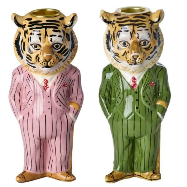 Nathalie LETE （ナタリー・レテ）デザインのトラがキュートなキャンドルホルダー。鮮やかな色使いで人気のナタリーレテデザインの陶器のキャンドルホルダー 。スーツをびしっと着こなしたエレガントな虎のデザインがユニーク。キッチンやリビ...