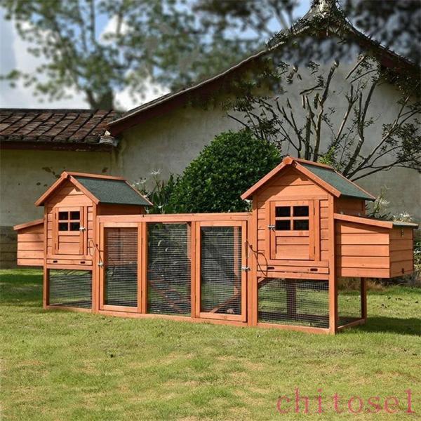 木製鶏小屋、巣箱付き大型屋外鶏舎、鶏舎、ウサギ小屋   鶏小屋の仕様:   材質: 高品質のモミ材製   全体の寸法: 313*59*108CM   組み立てが必要   巣箱の数: 4 (片側に 2 つ)   水の浸入を防ぐアスファルト傾斜...