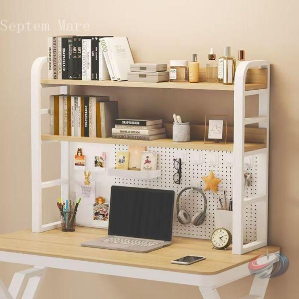 デスク上収納ラック 机上本棚 パンチングボード 有孔ボード 棚 卓上置棚台 机上ラック 2段収納 半密閉ネット 上置き棚 ストレージ本棚 雑品収納ラック 大容量 組