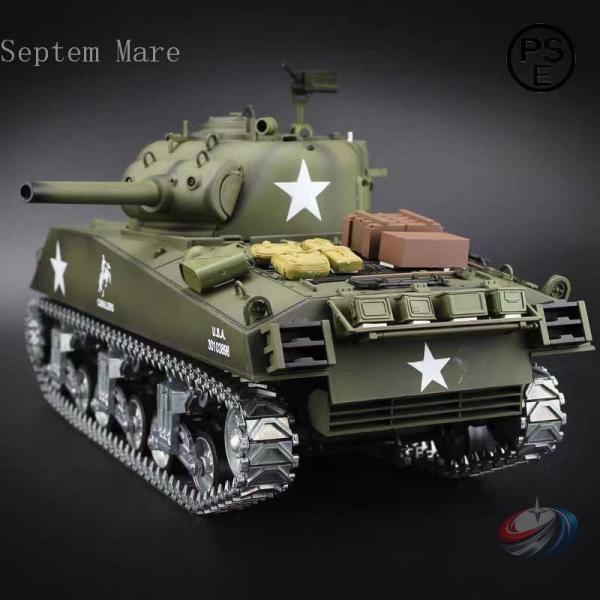"製品名：1/16 米シャーマンM4A3リモコン主力戦車シミュレーション比：1/16製品仕様：38×16.5×22.5cm（砲身含み）包装サイズ：50.7×20×30.5cm使用時間：25分程度充電時間：5-6時間本体電源：7.4V/180...
