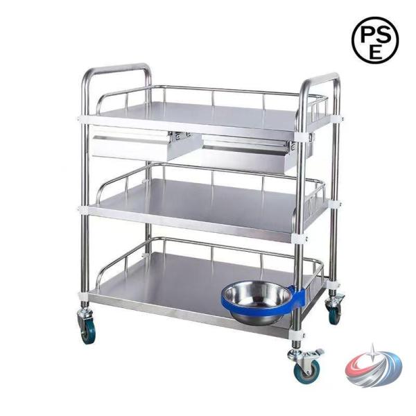 移動式ステンレス鋼の医療機器のトロリー、美容院の処置車、キャスター付き 医療用トロリー、ステンレススチール製医療カート、ダブル引き出し付き 病院用トロリ