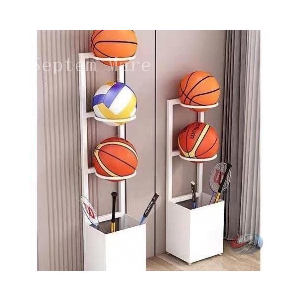 スケットボール収納ラック 両面バスケットボール収納ラック 金属製スポーツ用品収納ラック、多層スチールポータブルバスケットボールサッカーボールオーガナイザ
