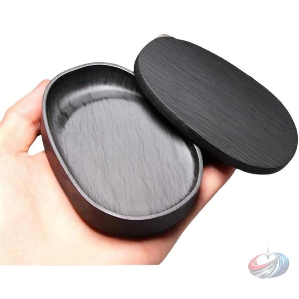 硯 歙州硯 墨池 天然原石 すずり 硯石 文房四宝 書道用具 学用品 文房具 携帯便利 手のひらサイズ 蓋付き 固形墨と収納袋付き 携帯便利 高級書道用具 初心者 大