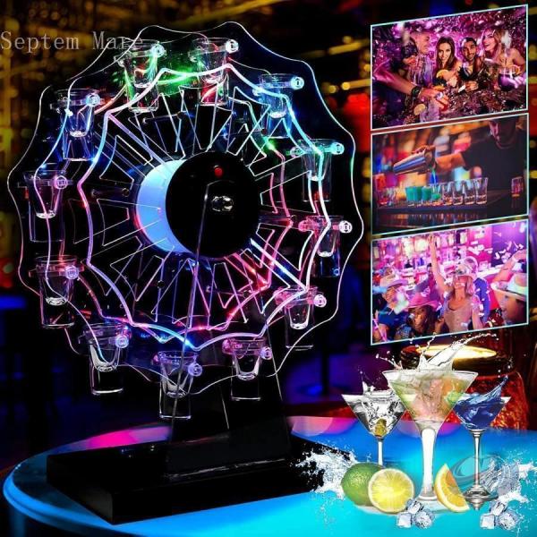 テキーラ観覧車 LED酒ボトルの表示棚 カクテルグラスホルダー12カップ LED酒グラス 収納ラックバーホテルKTVナイトクラブに最適子供のパーティパーティ装飾品