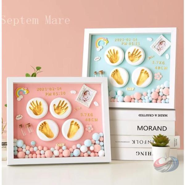 ベビーフレーム 手形 足形 赤ちゃん フォトフレーム 置き掛け兼用 無毒で安全 出産祝い 内祝い ベビー記念品  ベビーレジストリ 無垢材フレーム