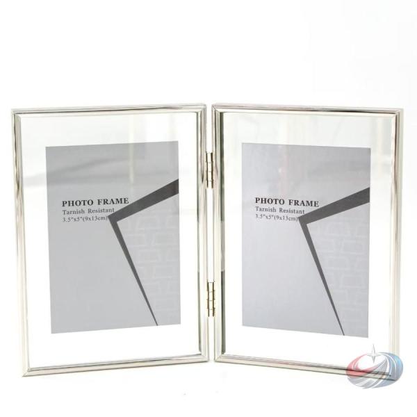フォトフレーム 2l判 l判 2面 ガラス シルバー ゴールド ピンク ブラック 2枚 メタルフレーム おしゃれ 透明 クリア 写真立て かわいい 折りたたみ 金 銀 黒 コンパクト 卓上 記念日 結婚式 フォトスタンド ダブルフレーム デ...