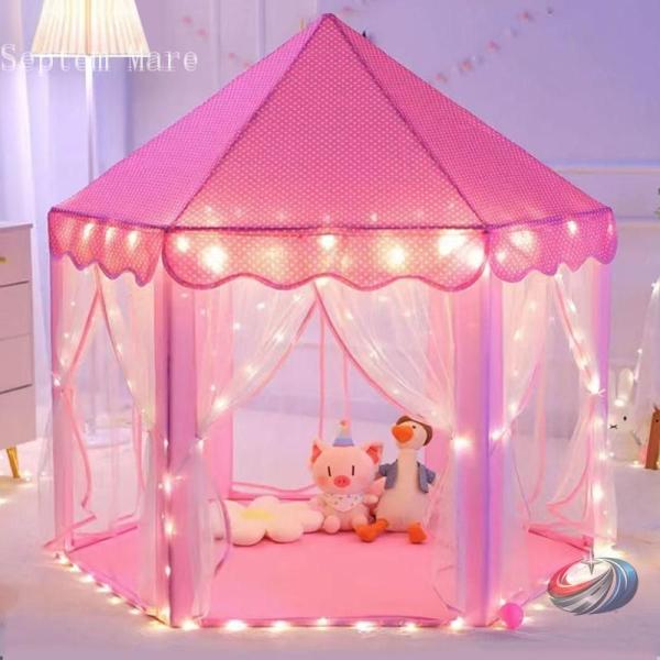 商品の名前プリンセス城型のキッズテント素材: ポリエステル素材サイズ: 直径140cm*高さ135cm、重量：1.9kg対象年齢: 6ヶ月-10 歳形：６角形注意a、LEDスターライトは付属いたしません。b、商品は、光と温度の環境によって、...