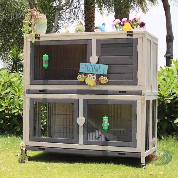 猫かご 家庭用屋外ペット ヴィラ ウサギ ケージ ウサギの家 2 階建てのヴィラと独自の滑車 猫小屋ペットの別荘 (Color : White)