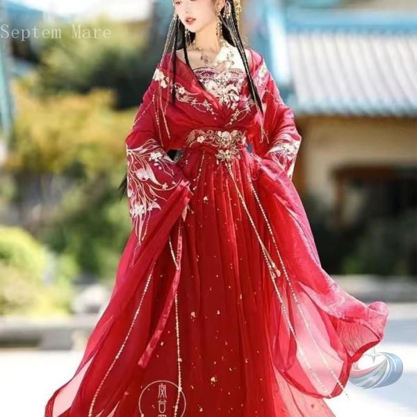 商品詳細漢服　中華コスプレ衣装　中国古代花嫁衣装内容 トップスの振袖羽織、インナー、巻きスカート、ベルトの帯、ス取り外し可能のひらひらのスカーフ、ベール全セットサイズ（cm）XS：トップス丈75　袖丈（左袖口から右袖口まで）196　バスト9...