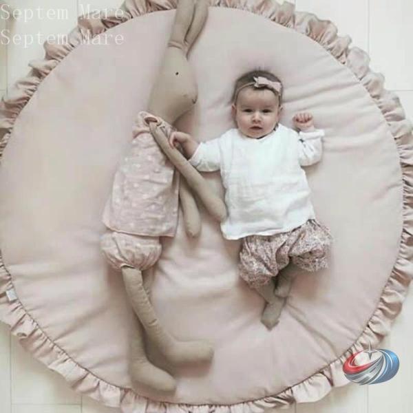 ベビーマットサニーマットフリル無地北欧おしゃれラグ丸型円形低反発洗えるオールシーズンリビング床赤ちゃんプレイマットごろ寝マットお昼寝マットラウンドマットラグマットフロアーインテリア寝相アート新生児ベビー幼児キッズ子供用女の子男の子出産祝いギ...