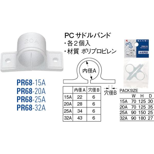 爆買 配管/パーツ/水栓/SANEI(三栄水栓製作所)・各2個入・PCサドルバンド PR68-15A
