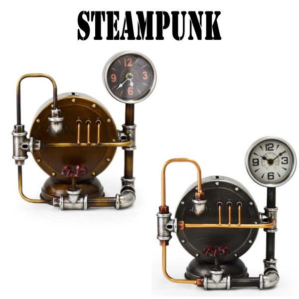 存在感がハンパないSteampunkのスタンドクロック。複雑な配管やバルブ、メーターをモチーフにした時計等、秀逸な出来です。ピギーバンクも付いて言う事なし！別売りのウォールクロックや市販の配管を使ったラック等と合わせれば、どっぷりとStea...