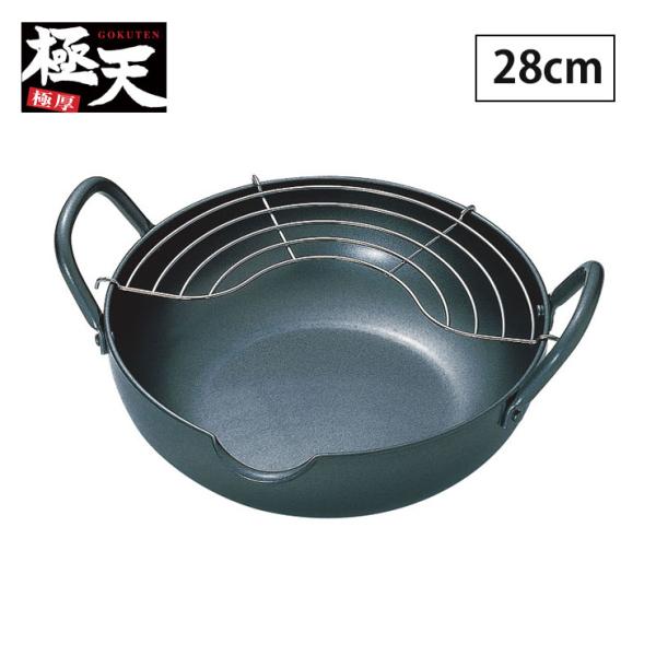 ■品名極天 極厚揚げ鍋 28cm GT-28W タマハシ■サイズ本体(約)340×300×132mm本深(約)83mm■満水容量(約)4.1L■適正容量(約)1.6L■重量(約)2970g■材質本体:鉄(シリコン焼付け塗装)底の厚さ3.2m...