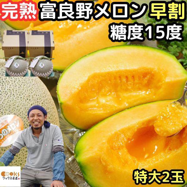 ★市場を通さない産地直送だから出来る完熟富良野メロン★糖度15〜18度！お中元、お盆、お供えにどうぞ★特大サイズ 2玉 2.2〜3.2ｋｇ×2玉（1玉当り6〜8人前）★富良野メロンは、日持ちもいいのでギフトに最適です★詳細情報【商品名】メロ...