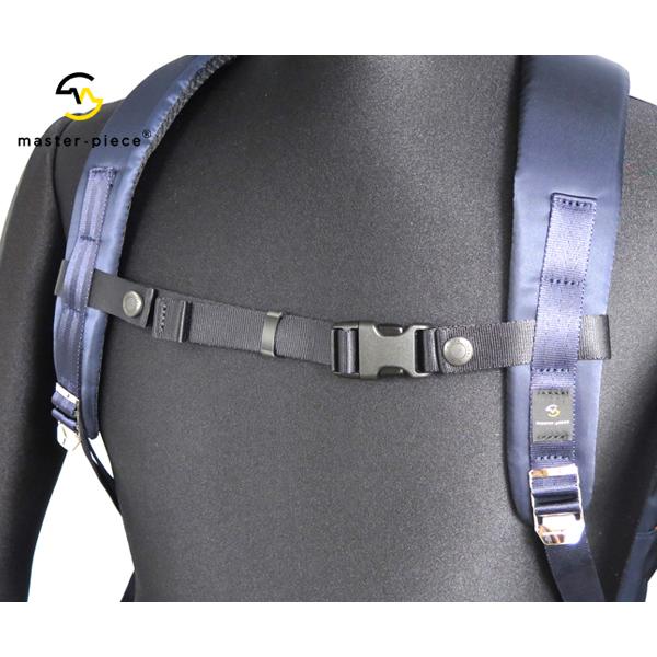master-pieceのm-strapやテープループを装備したバックパックに対応するチェストベルトです。ショルダーベルトが肩から外れにくく、片側の肩への食い込みやバックパックの揺れを軽減します。メイン素材にはナイロン100%の高密度ナイロ...
