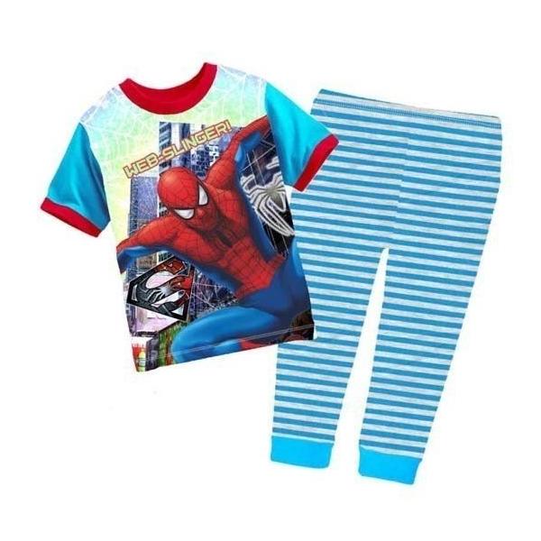 スパイダーマン 半袖長ズボン 上下セット (Blue)【素材】コットン【サイズ】2T：90    3T：95    4T：100     ※多少サイズの誤差が発生しますがご了承ください。※小さめの作りとなっておりますので、ワンサイズ上のご購...