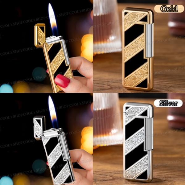 【商品詳細】タイプ：燃焼式ガスライター  着火方式：フリント（発火石）燃料タイプ：ガス　⇒市販のライター用ガスでご利用可能です サイズ：H71×29×8mm 重さ44ｇ 付属品ライター本体／外箱